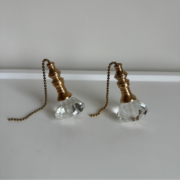 Accents | 2 Crystal Fan Pulls Faceted Glass Prisms Chain Brass Vintage ...